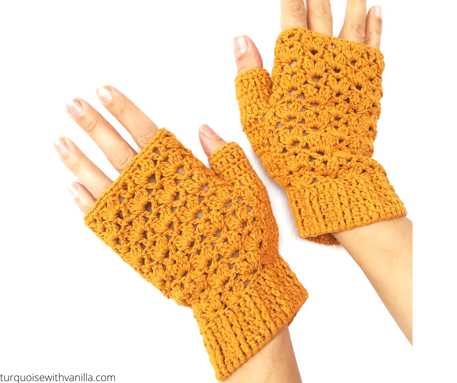 How to crochet Julia Lace Mittens- free pattern - Turquoise with Vanilla