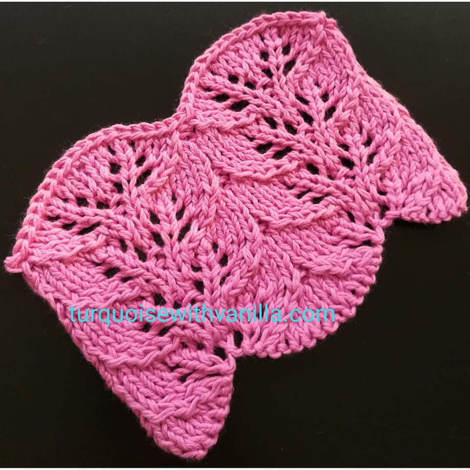 Twin Leaf Lace knit stitch - Turquoise with Vanilla