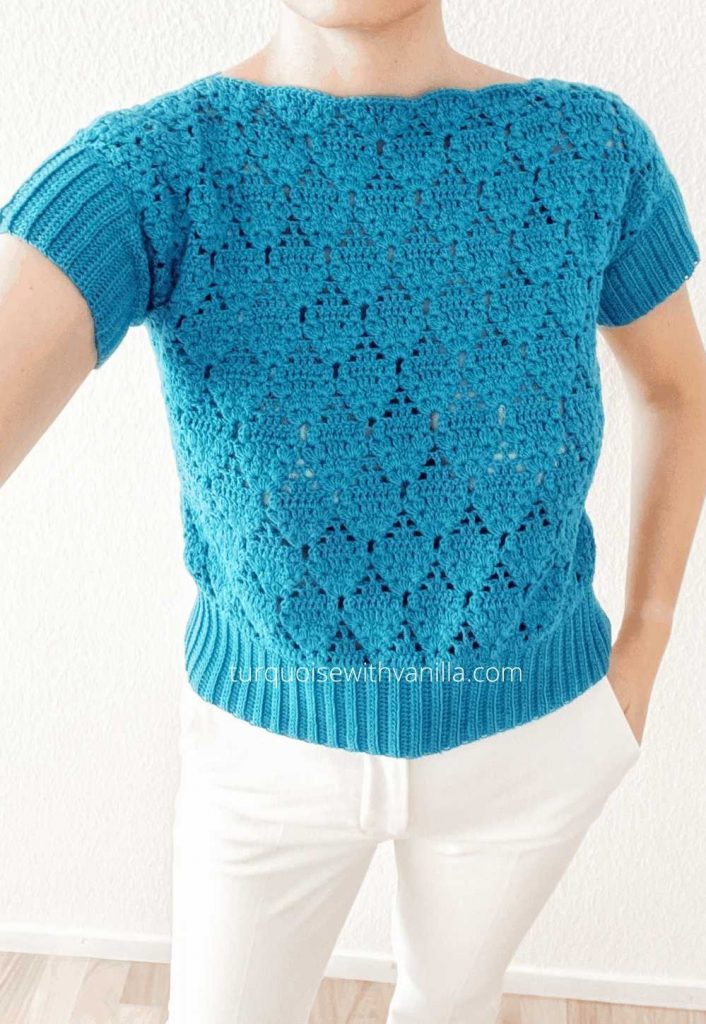 Cotton crochet top - Turquoise with Vanilla